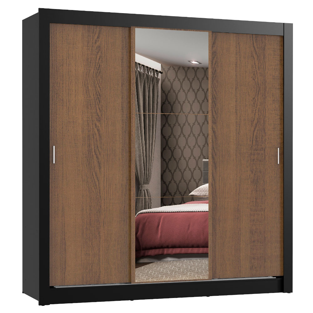 Armario Mónaco con espejo negro - Nogal