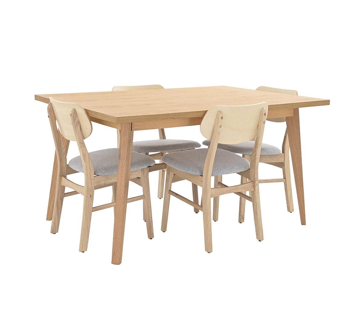 Mesa de comedor Evo 140cm - Encino + 4 sillas Boris natural - Gris claro