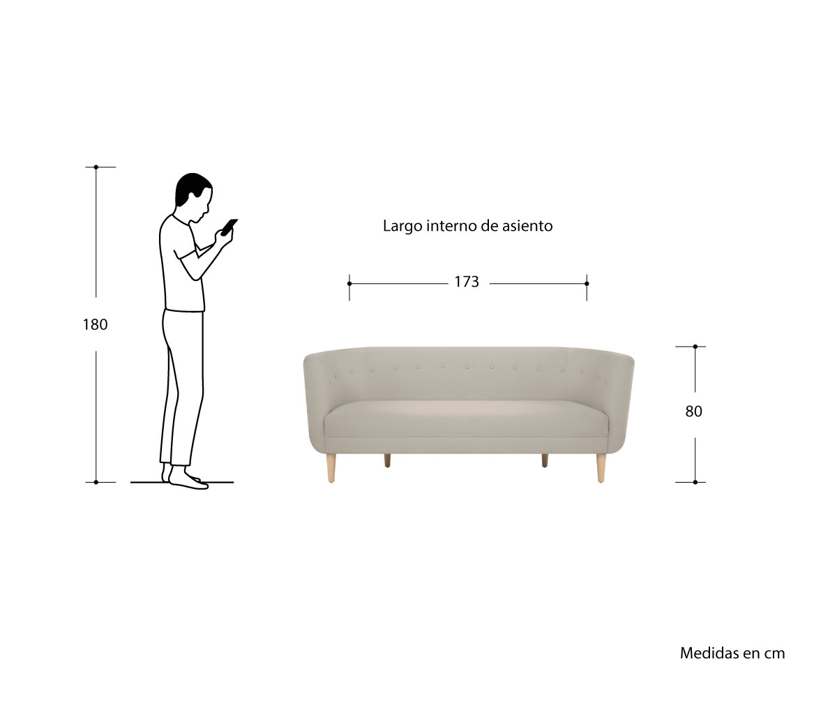 Sofá 3 cuerpos Tavári pata encino - Beige